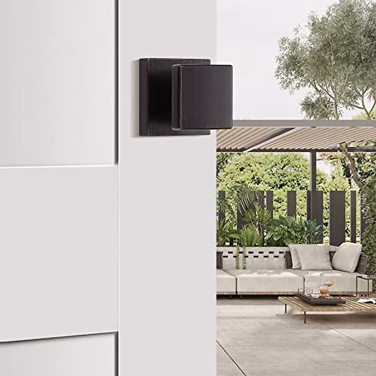 Tinewa Main Entrance Keyless Door Handleset, Front Door Handle with Lever Inside, Low Profile Front Lock Handleset with Halifax Oil Rubbed Bronze Finish, Reversible for Right & Left Sided