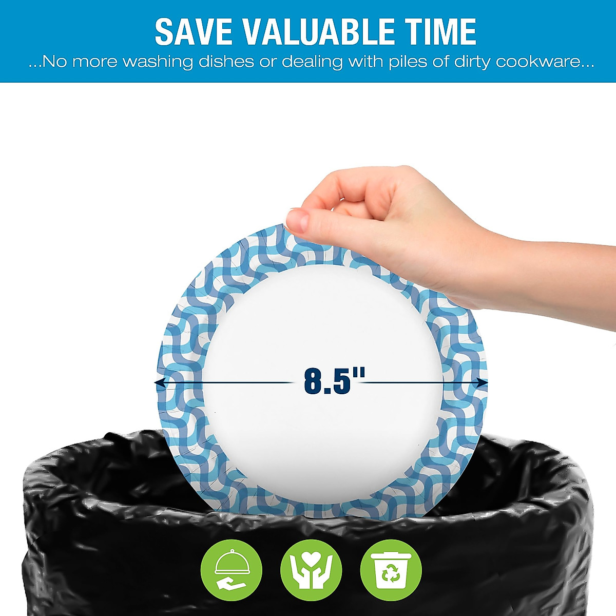 Ginkgo Paper Plates 8.5 inch Bulk 150 Count, Heavy Duty Disposable Medium Christmas Dessert Plates for Holiday, Party, Picnic and Everyday Use