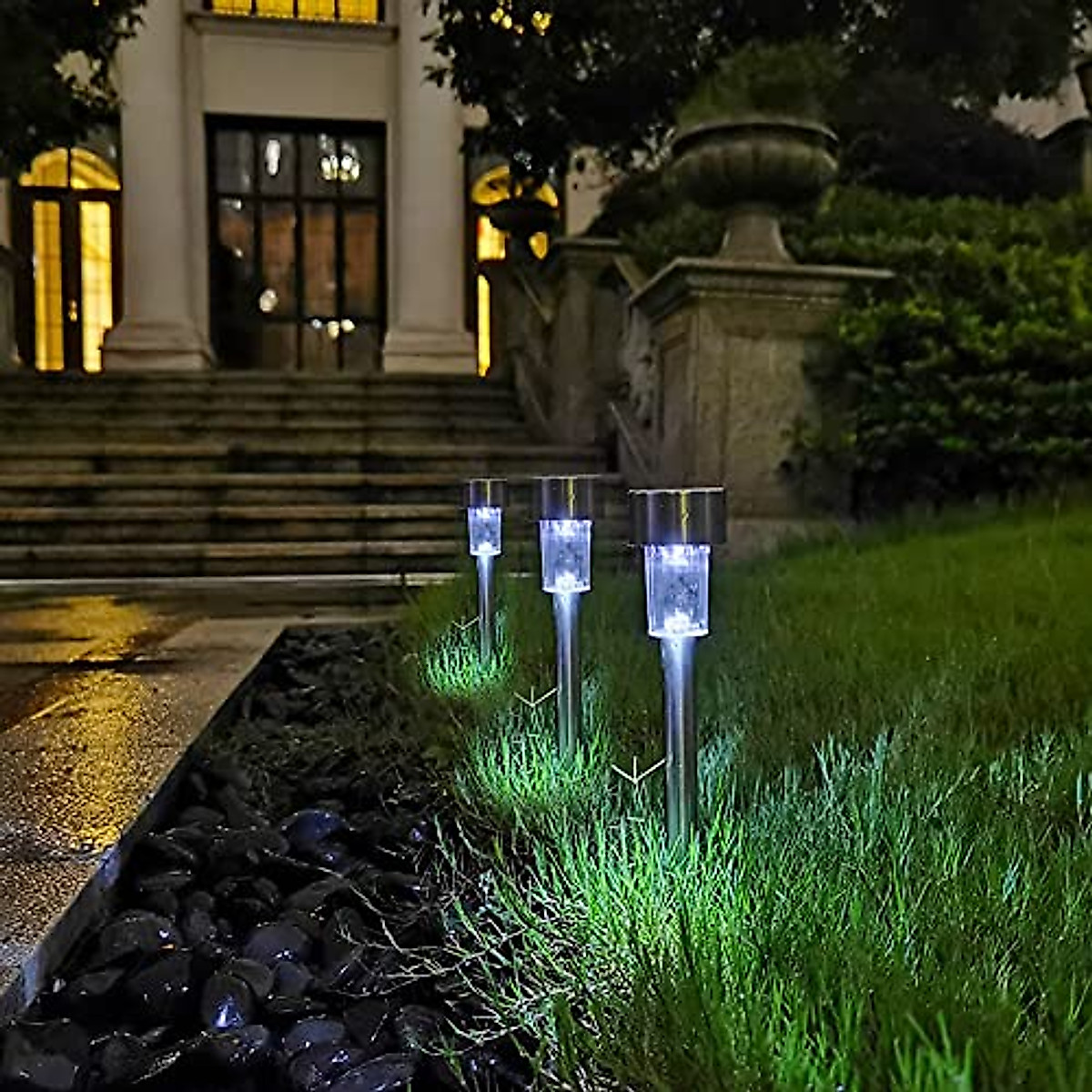 K JINGKELAI Solar Outdoor Lights Pathway, 16 Pack Stainless Steel Solar Lights Outdoor Waterproof LED Light Landscape, Solar Garden Lights for Yard Lawn Walkway Driveway (Cold White)
