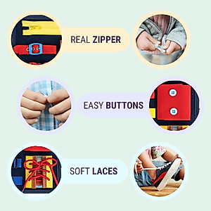 Toddler Busy Board - Montessori Sensory Toy for Autism and Fine Motor Skills - Preschool Learn to Dress Educational Activity Board - Foldable Plane Travel Toy for Girls and Boys Ages 3 4 5