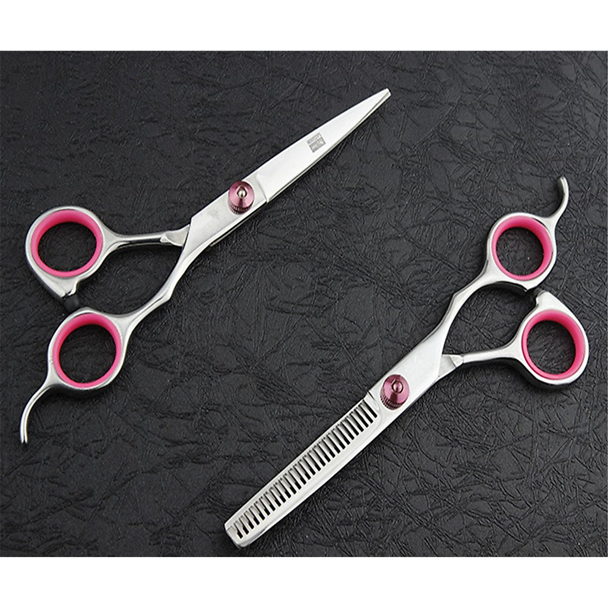Professional Hair Cutting Scissors Shears Barber Thinning Set Kit- Family Hair Cutting,Barber Hair Cutting Tool Thinning texturizing/Pink 6"