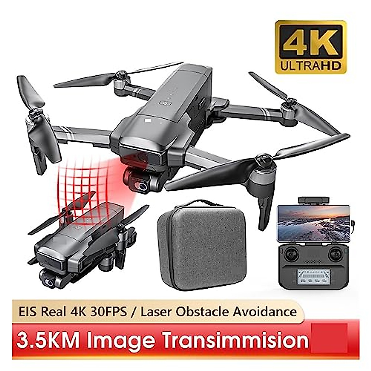 LEVABE F22s 4K PRO Drone 4K Professional Real 4K EIS Camera Laser Obstacle Avoidance 3.5KM Distance Flight RC Quadcopter Drones (Color : F22s 4K-1B-Foam Box)