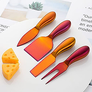 Buyer Star 4 Pack Cheese Knife Set, Stainless Steel Butter Spreader Knives Set in Gift Box, Rainbow Red