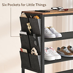 FURKO Shoe Rack with Seating Bench,Shoe Storage Organizer for Entryway,Large Capacity 6-Tier Shoe Shelf,Steel Frame Wood Top,for Closets, Hallway,47.6 * 11.8 * 43.8 Inches, Rustic Brown