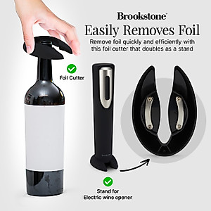 Brookstone Electric Wine Opener & Foil Cutter with Stand, Automatic Wine Bottle Opener, Battery Operated Corkscrew Opener, Kitchen, Wine Gifts for Men