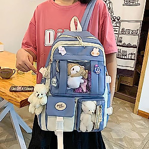 pdghiue 5-Piece Aesthetic Kawaii Backpack Set with Kawaii Pin and Pendants Accessories, Nylon Material | Durable & Adorable