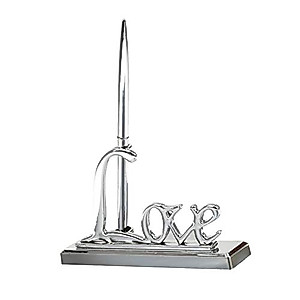 Beaupretty Wedding Signing Pen with Metal Love Sign Stand Valentines Day Engagement Guest Book Holder Set (Silver)