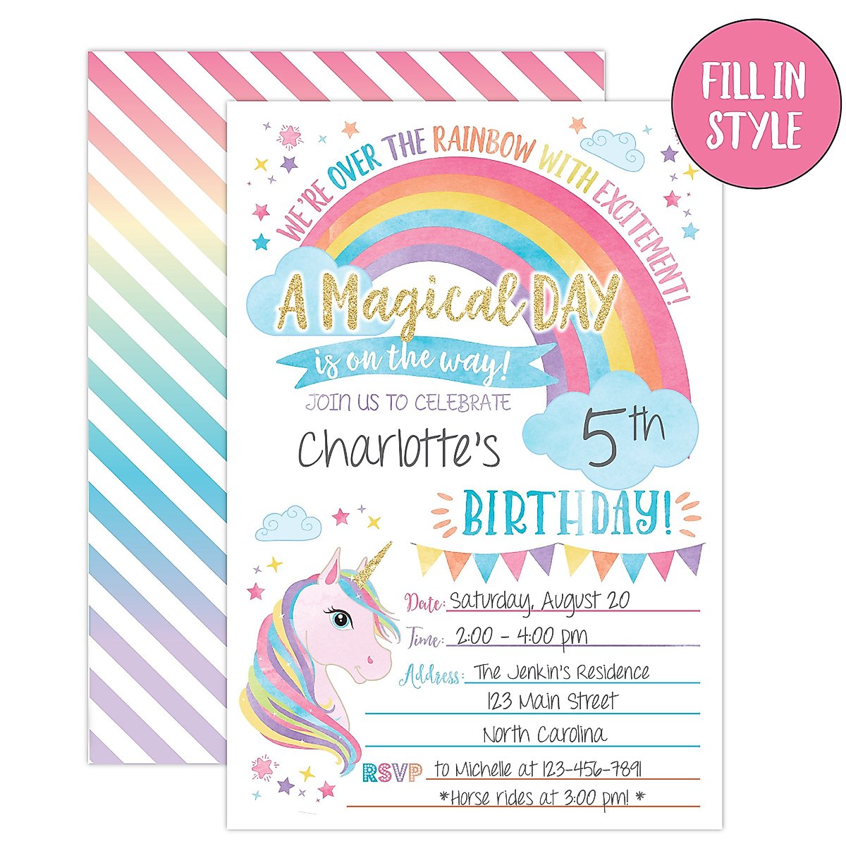 Your Main Event Prints Unicorn Birthday Invitation - Unicorn Party Invite - 20 Fill-In Style - Envelopes Not Included