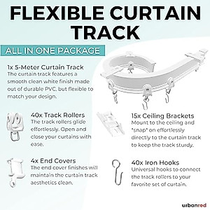 UrbanRed Flexible Bendable Ceiling Curtain Track, 5 Meters (16.4FT), Ceiling Track Ceiling Mount for Curtain Rail with Track Curtain System, RV Curtain Track, Room Divider, Ceiling Track for Curtains