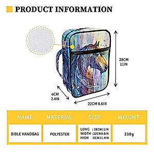 Suobstales Watercolor Horse Print Bible Cover for Women Men Bible Case Bible Bags Study Book Cover with Handle and Pocket Carrying Bible Holder Church Tote Bags