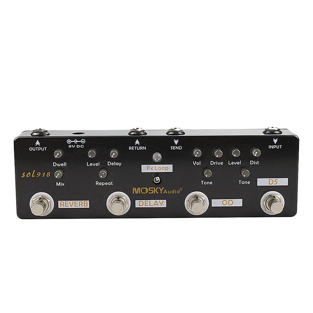Moskyaudio New 5 in 1 Multieffects Pedal with Overdrive Distortion FX Loop Delay Reverb Effects Footswitch True bypass(sol918)