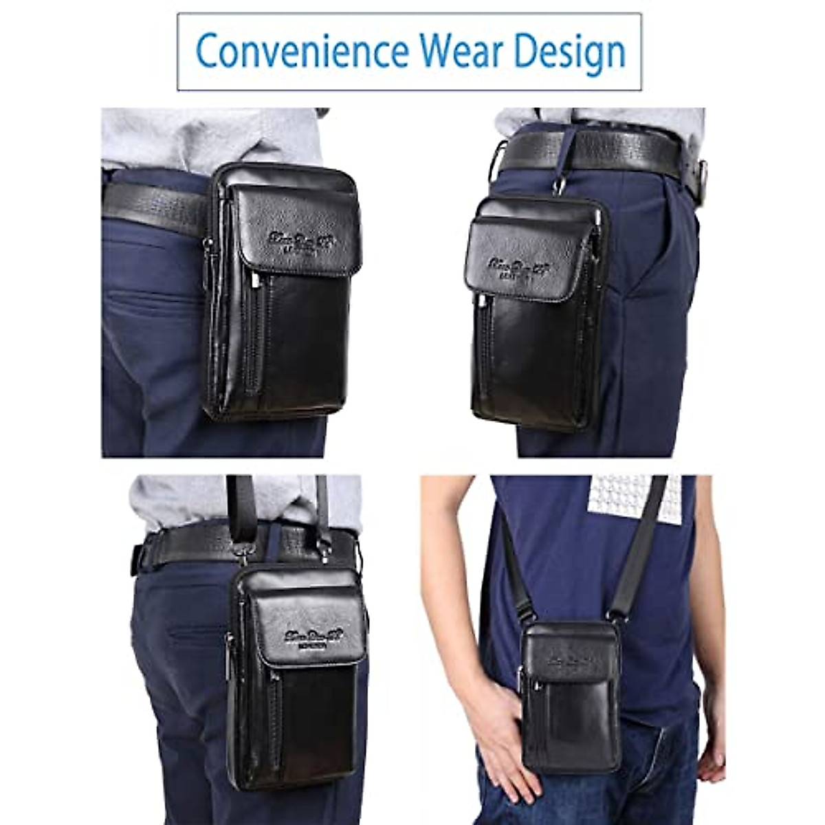 iPhone 11 Pro X Xs 8 7 Plus 6 6S Galaxy S9 S8 S7 S6 Edge Note5 Note4 A8 A8+ Leather Case Belt Holster Pouch Holder for Cell Phone Under 6.0" inch Vertical Style1-Black S Size