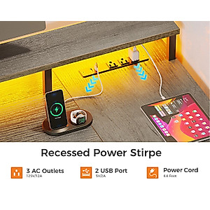 ODK L Shaped Desk with File Drawer, 66" Reversible L Shaped Computer Desk with Power Outlet & LED Strip, Office Desk with Storage Shelves, Gaming Desk with Monitor Shelf, Corner Desk, Grey Oak