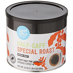 Amazon Brand - Happy Belly Half Caffeine Canister Coffee, Medium Roast, 24 Ounce