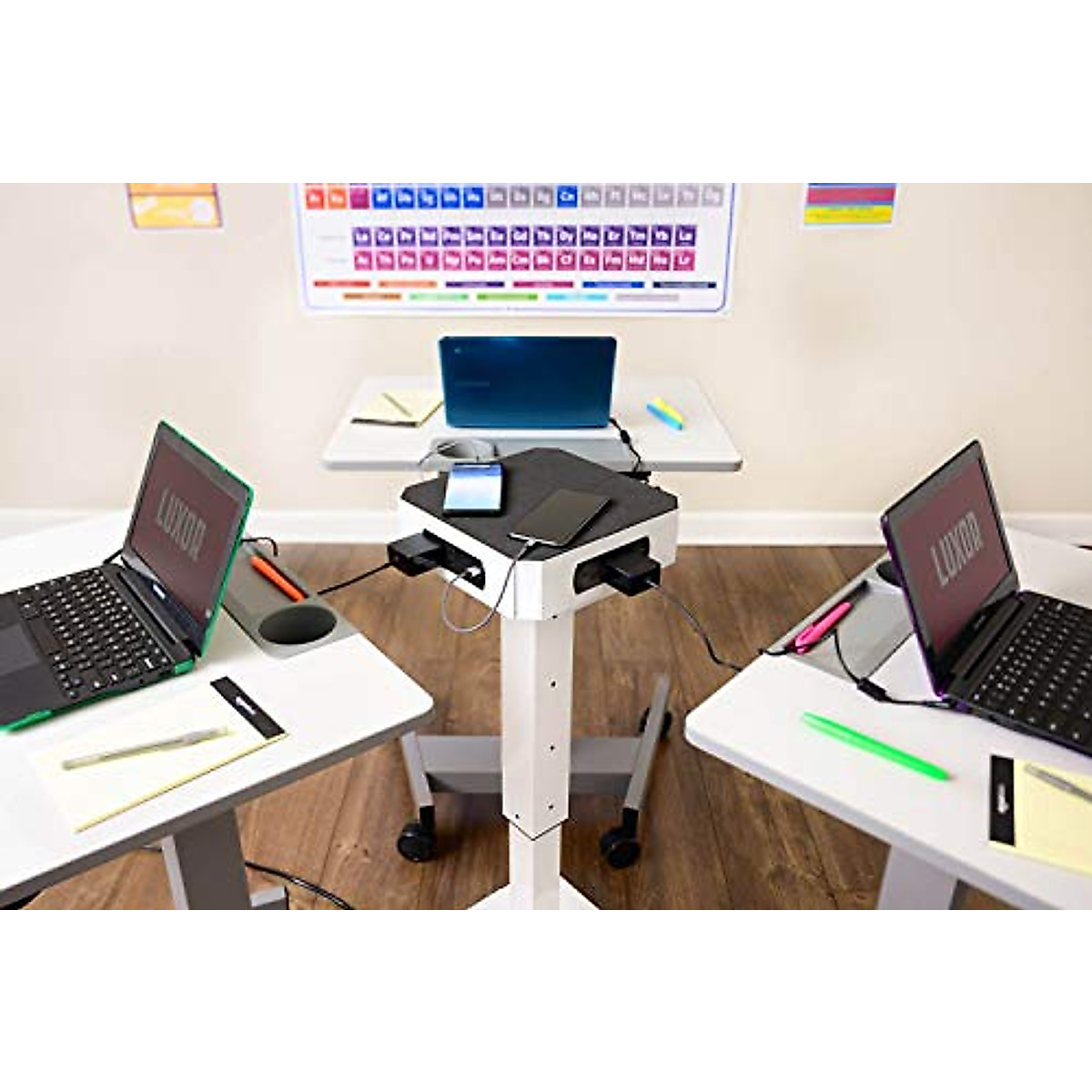 Luxor LuxPower Mobile AC and USB Charging Tower with 8 USB Charging Ports, 8 AC Outlets - White, 14" W x 14" D x 40" H