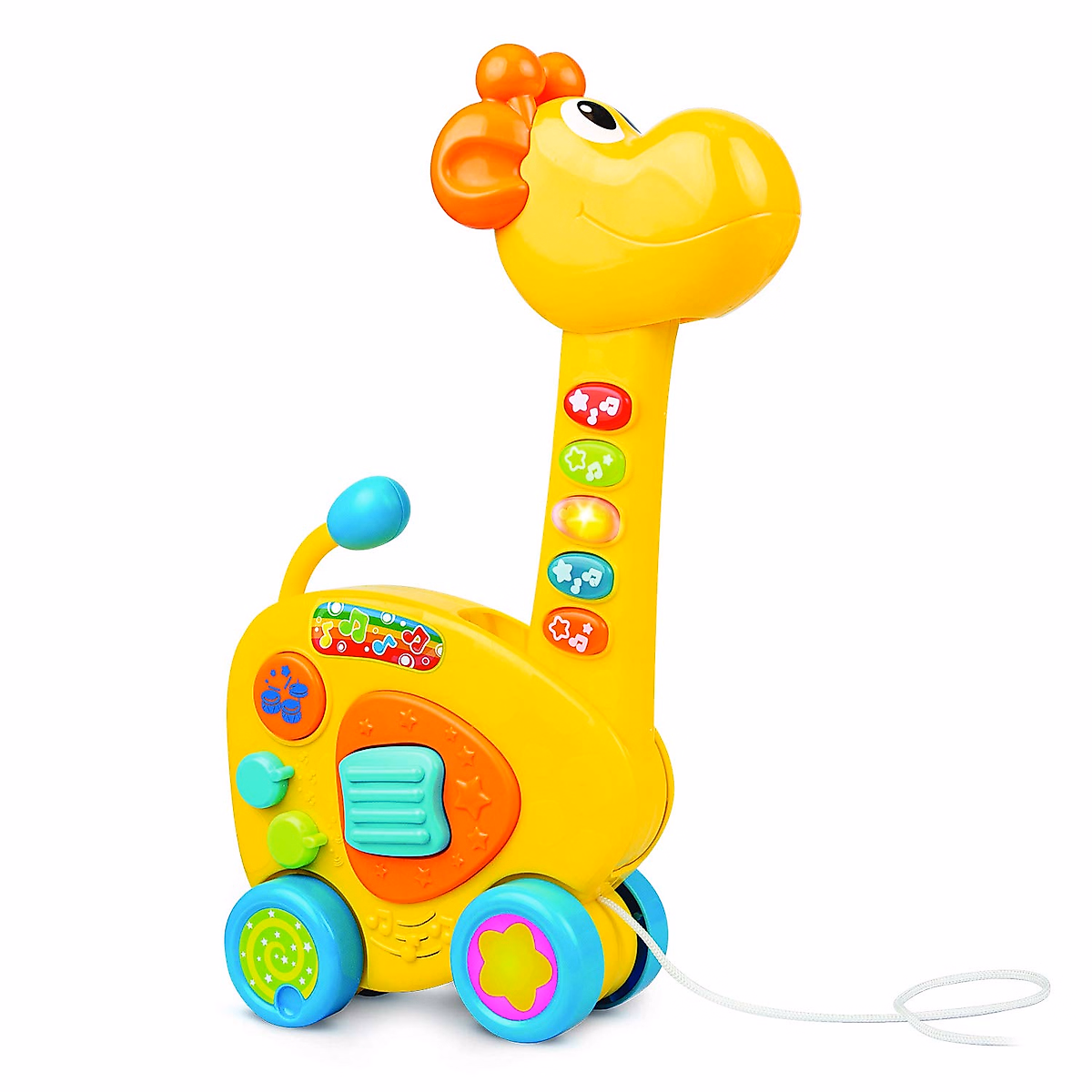 Bambiya 2-in-1 Pull Along Giraffe Toy & Guitar - Baby Musical Guitar Toy for Animal & Music Lover Kids with Multiple Play Modes - Push and Pull Activity Toy - 18 Month Old Toys for Toddlers
