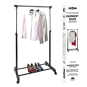 J&V TEXTILES Double Rod Clothing Garment Rack, Rolling Clothes Organizer on Wheels for Hanging Clothes
