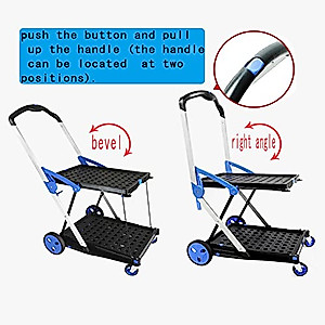 Folding Shopping Cart with Wheels, Collapsible Cart with Basket, 2-Layer Utility Carts, Outdoor Wagon for Groceries, Hand Truck (Folding Cart + Crate)