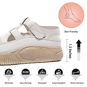 ELSHTIDE Women Leather Mesh Breathable Adjustable Ankle Platform Sport Sandals,Summer Casual Non-slip Comfort Beach Sandals (Yellow,8.5)