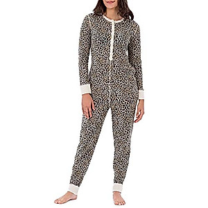 Fruit of the Loom womens Micro Waffle Premium Thermal Union Suit Pajama Bottom, Animal Print, Medium-Large US