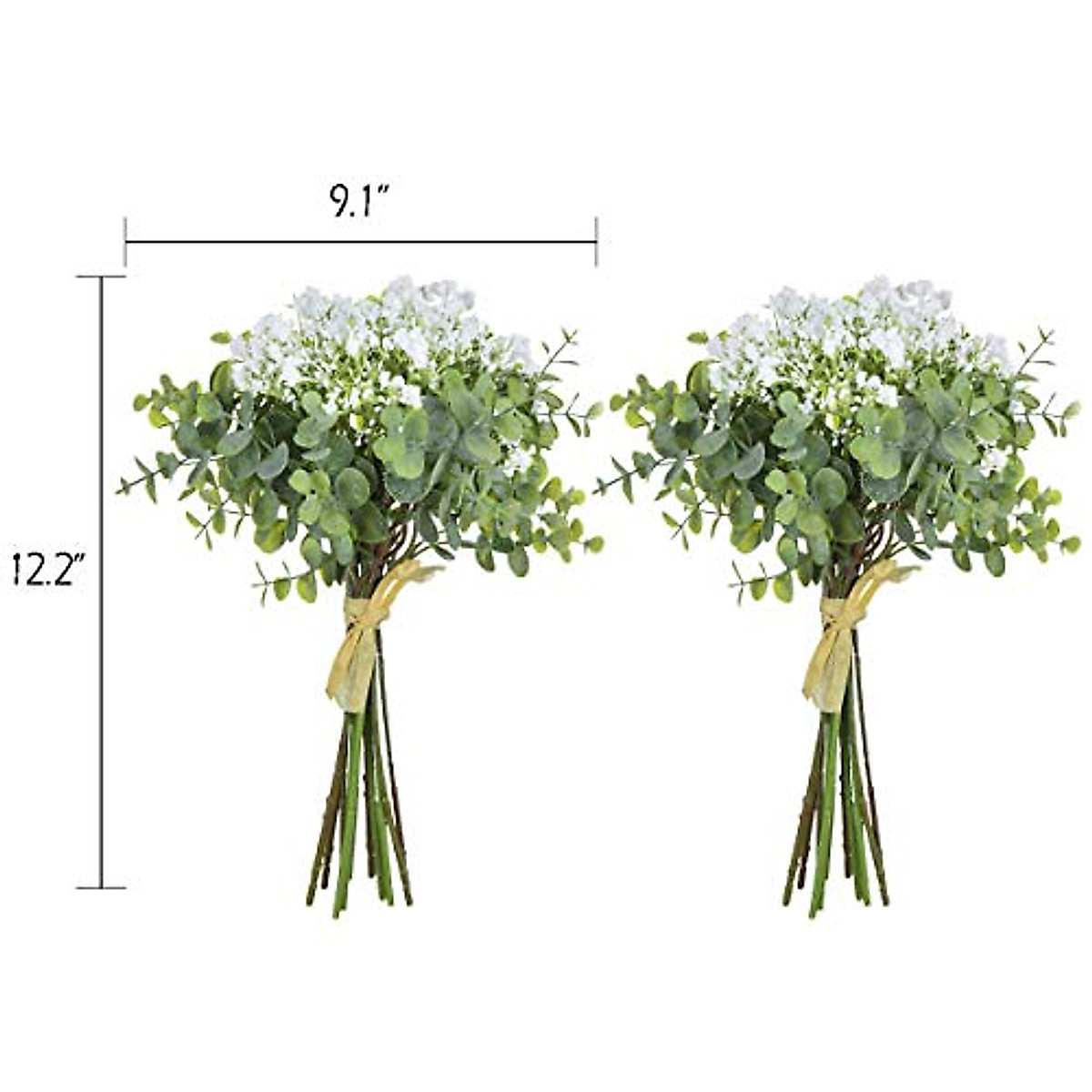 Baby Plum Artificial Baby Breath Flowers in Bulk Pack of 2 Artificial Gypsophila Floral with Silver Dollar Eucalyptus Leaves White Fake Flowers for Wedding Hotel Office Home Decoration(2PCS)