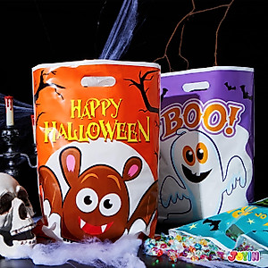 JOYIN 72 PCS Halloween Candy Bag for Trick or Treat, Halloween Treat Bags with 6 Designed Characters, Halloween Plastic Goodie Gift Bags for Party Favors Party Supplies