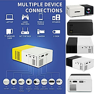 LED Home HD Mini Portable Micro Projector Projector, Mini Projector, New YG300 Portable Projector Full HD1080P Multi Interface Home Entertainment TV Movie Projector with HDMI/USB Kids Gifts (Yellow)