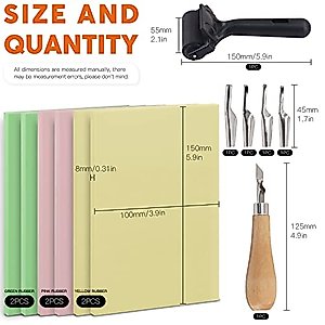 Rustark 12Pcs Rubber Stamp Making Kit with Stamp Block, Rubber Brayer Roller,Rubber and Wood Carving Cutting Tool, Block Printing Starter Tool Kit for Inking Blocks Carving and Printmaking