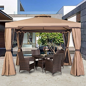 SUNCROWN 10 x 10 FT Outdoor Gazebo for Patio Iron Frame Garden Permanent Gazebo with Vented Soft Canopy and Mosquito Netting, Brown