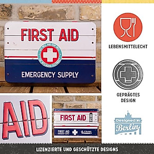 Nostalgic-Art First Aid Blue-Emergency Supply Tin Box Flat, 13 x 16 x 7 cm / 9 x 6,3 x 2,8 Inch, Multicoloured