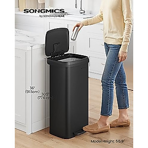 SONGMICS Kitchen Trash Can, 18-Gallon Stainless Steel Garbage Can, with Stay-Open Lid and Step-on Pedal, Soft Closure, Tall, Large and Space-Saving, Black ULTB520B68