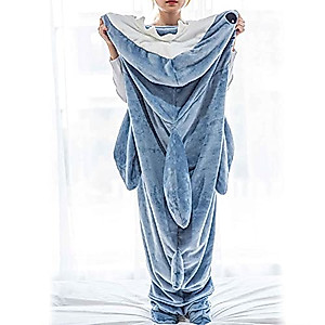 Shark Blanket, Shark Blanket Adult, Shark Blanket Hoodie, Shark Onesie Blanket, Wearable Shark Blanket, Soft Flannel Hoodi (67"*27.5"(M))