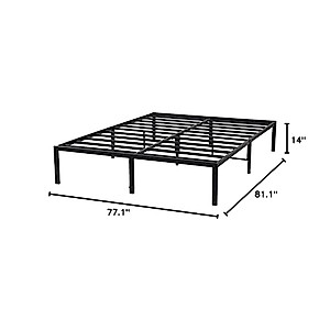 Sleeplace 14 Inch Heavy Duty Steel Slat Bed Frame/Non-Slip/Under-Bed Storage/No Box Spring Needed/No Squeaking/Bedroom Basic/Modern, Black, King
