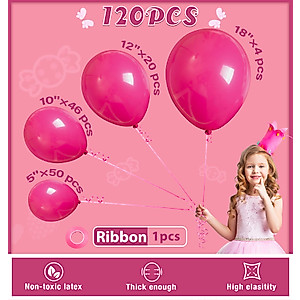 Ponamfo Pink Balloon Arch Kit - 120Pcs 18"+12"+10"+5" Hot Pink Mette Balloons Garland Kit Different Size as Birthday Party Balloons Gender Reveal Balloons Baby Shower Balloons Wedding
