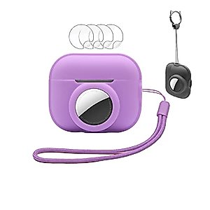 2 in 1 for Airpods Pro 2 Case and AirTag Case Cover with 2 Lanyard, Silicone GPS Tracker Cover Holder for airtag, Carrying Case for airpods pro 2, Soft Shock-Proof Anti-Scratch Anti-Lost Purple