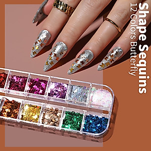 FANDAMEI Nail Art Brushes Set, Nail Art Kit, Nail Design Kit, Nail Art Dotting Pens, Nail Stickers, Butterfly Nail Art Sequins, Nail Foils, Nail Art Flakes Iridescent, Rhinestones For Nails