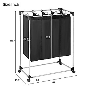 4-Bag Laundry Sorter Cart Easy Clean Laundry Hamper Sorte Laundry Organizer Laundry Basket Laundry Clothes Separator Hamper with 4 Removable Waterproof Bags and Wheels for Laundry Room