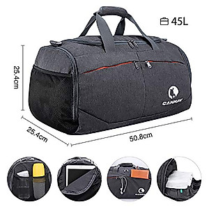 Canway Sports Gym Bag, Travel Duffel bag with Wet Pocket & Shoes Compartment for men women, 45L, Lightweight