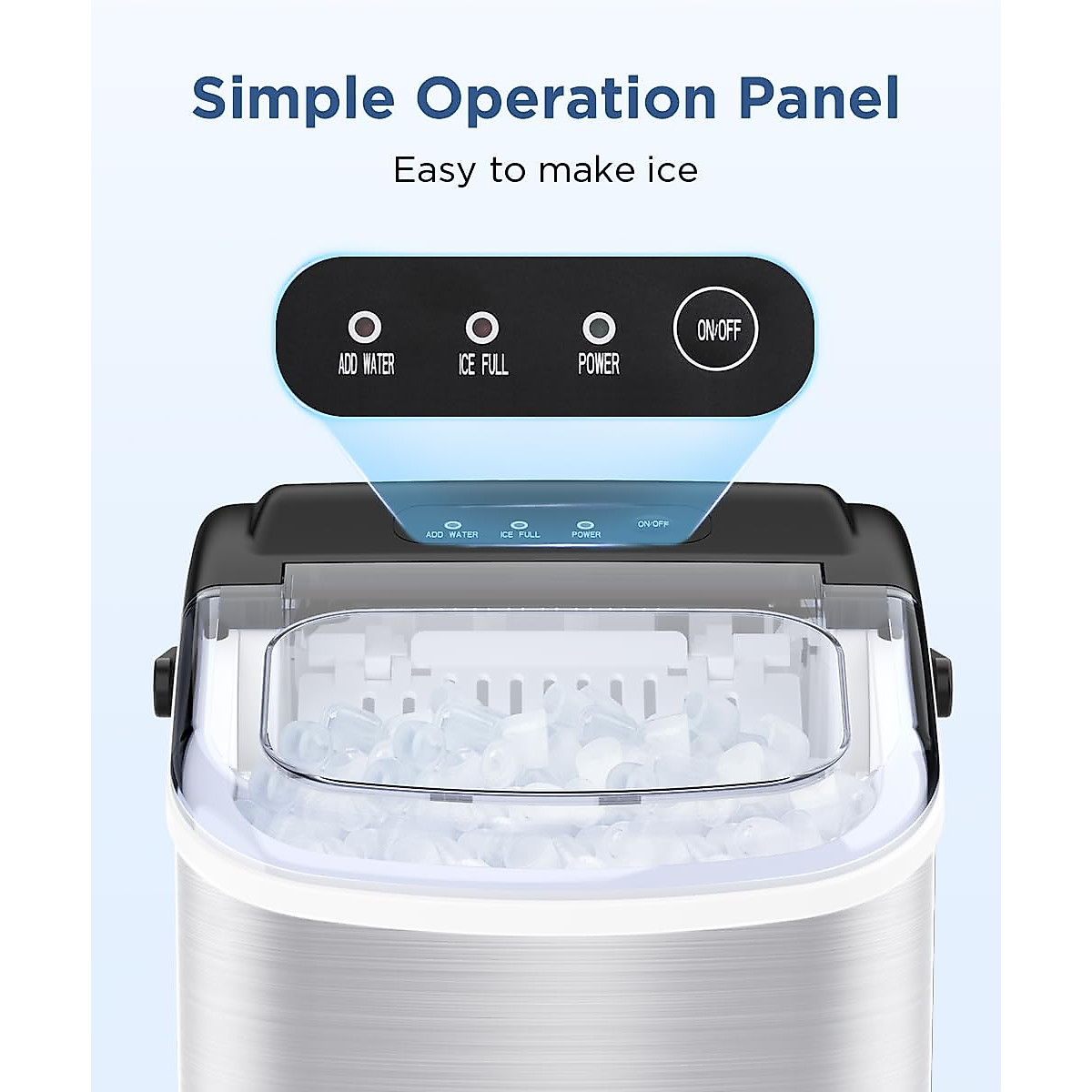 COWSAR Ice Maker Countertop, Stainless Steel Portable Ice Maker Machine with Self-Cleaning, 26.5lbs/24Hrs, 6 Mins/9 Pcs Bullet Ice, Perfectly for Home Use, Gift