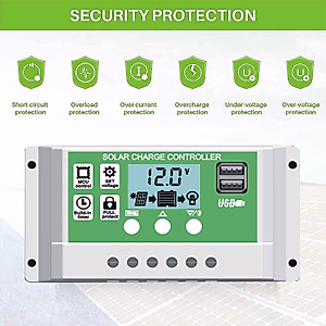 POWLSOJX 30A PWM 12V 24V Solar Charge Controllers with Multi-Protection & 5V USB Output Solar Panel Charger for Lead-Acid and Lithium Batteries