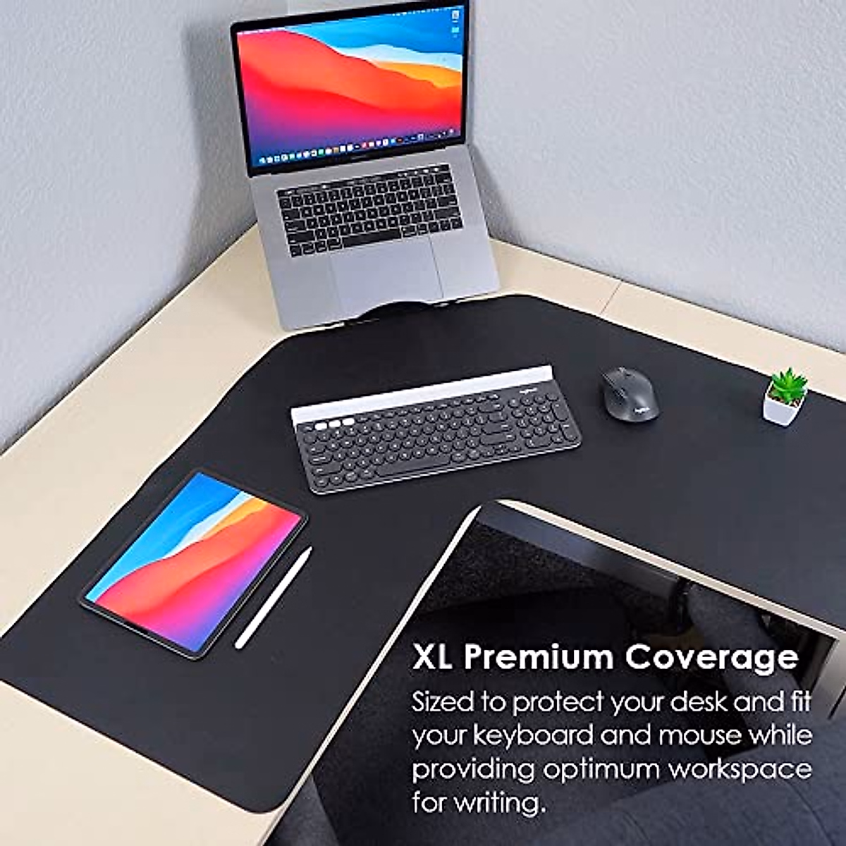 Con-Tact Brand XL Corner Desk Pad | Waterproof Anti-Slip PU Leather | Large Corner Computer Workstation Protection | Mouse Pad Gaming Pad | 36" X 15.7" L Shape | Dual Sided (Black)