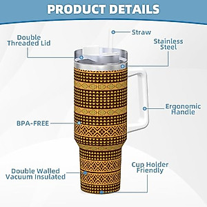 HULIBIN Yellow and Brown Triangles Print Double Deck Stainless Steel Travel Coffee Cup With Lid 40 Oz Ice Bully Cup