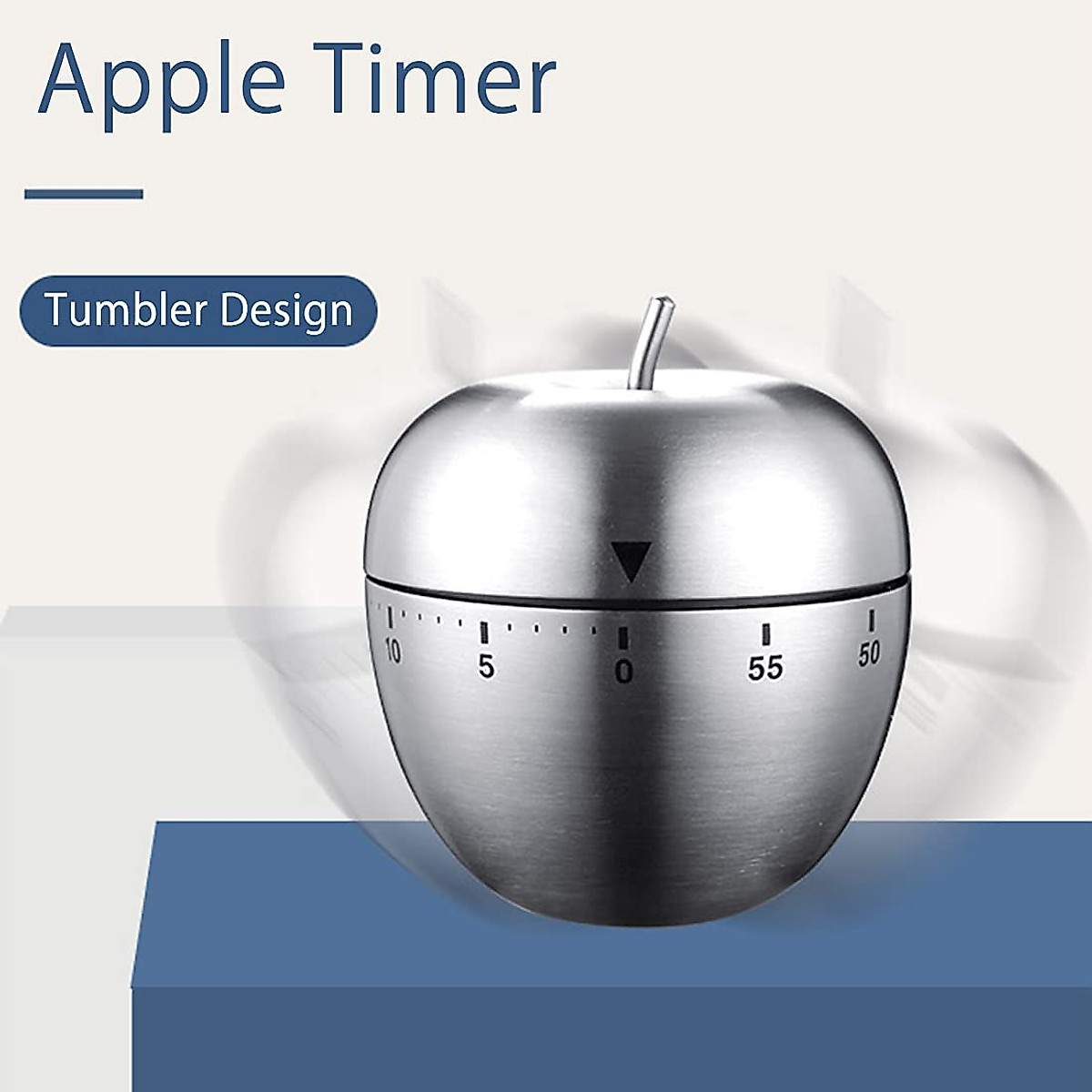 Wailicop Apple Kitchen Timer Stainless Steel Mechanical Rotating 60 Minute Alarm Timer Count Down Timer for Learning, Cooking, Cosmetic Applications, Baking, Exercise
