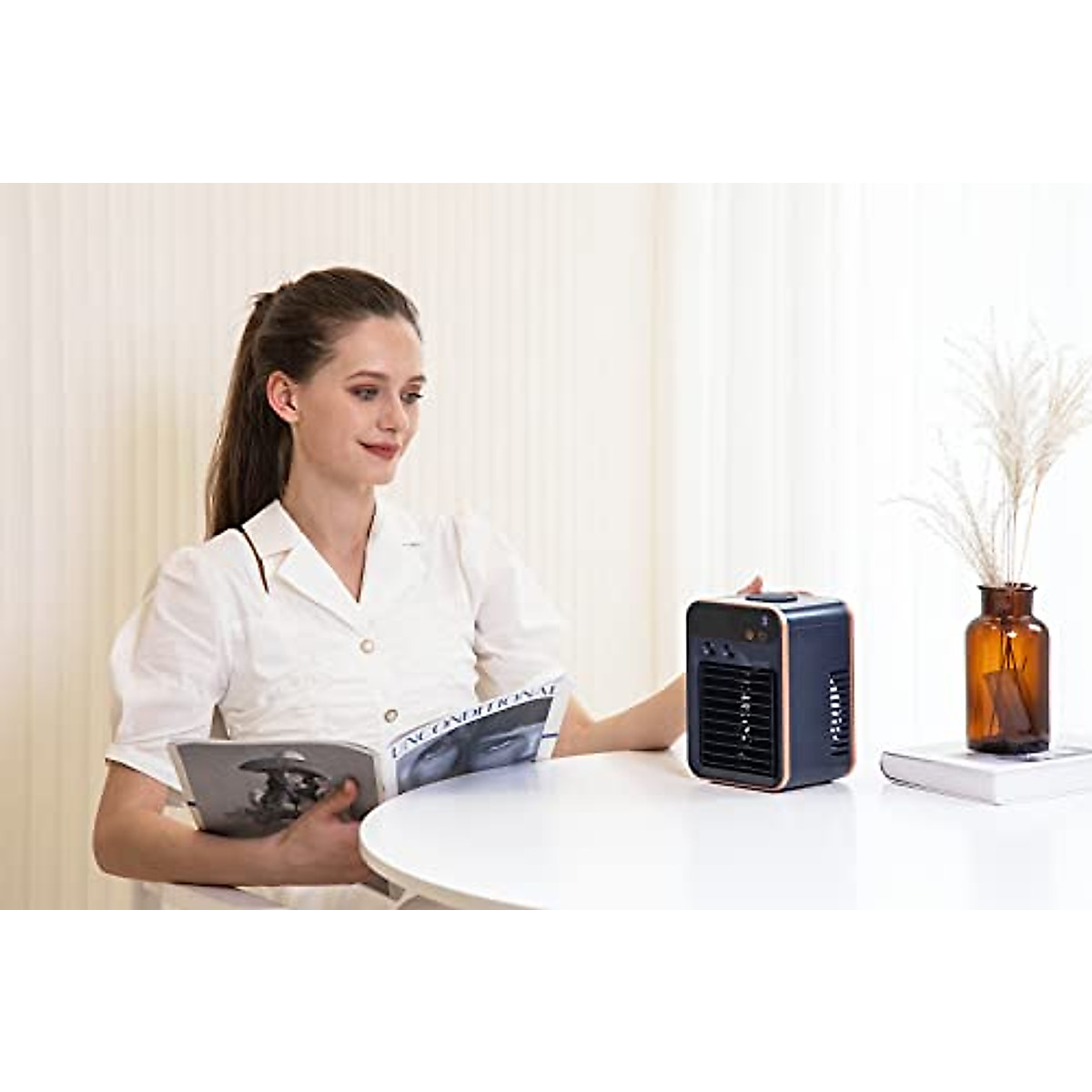 hYwecy 2023 Portable Air Conditioner-Rechargeable Office Air Conditioner in Three Speeds&Spray Speed,Portable Evaporative Cooling Fan with Spray for Home Bedroom Office(dark blue)