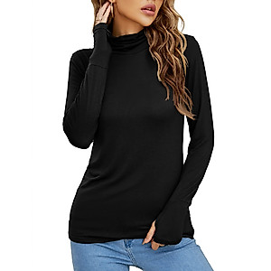 LUYAA Women's Plus Size Warm Long Sleeve Turtleneck Top Ultra Soft Fall Thumb Holes for Fall Winter Black M