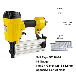 REDLOONG Pneumatic Concrete Nailer, Brad Nailer Kit 14 Gauge 1 to 2-1/2 Inch Heavy Duty T Nail Gun W/Ergonomic Handle, Framing Nailer Used in Woodworking, and Upholstery Carpentry,