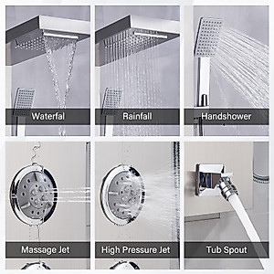 AlenArt Shower Panel Massage Jets Rainfall Waterfall Shower Head, Shower Stainless Steel Wall Mount Massage Multi-Function Bathroom Shower Panel Tower System, Brushed Nickel……