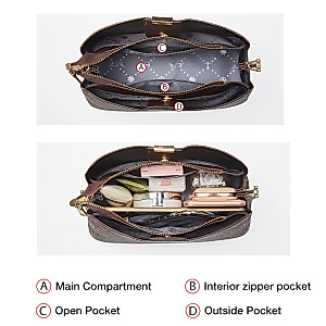 FOXLOVER Small Crossbody Shoulder Bags for Women PVC Faux Leather Ladies Monogram Purses Womens Fashion Signature Handbag with Adjustable Shoulder Strap (Brown)