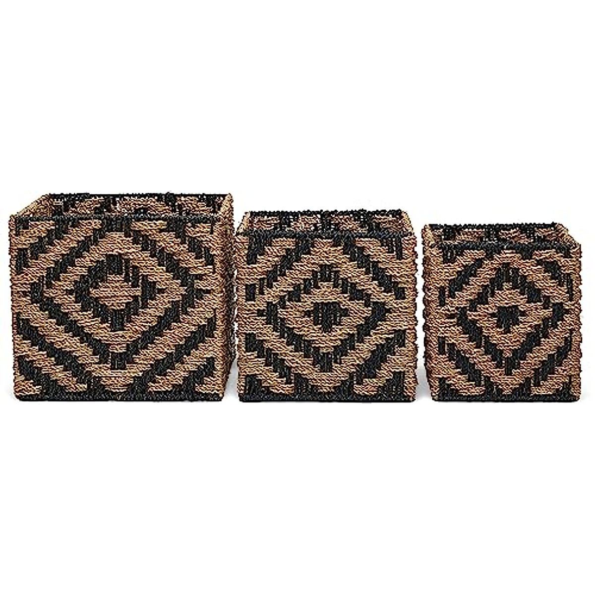 Amazon Brand – Rivet Modern Woven Seagrass Storage Organizer Basket Set - 3-Pack, Natural & Black