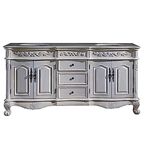 Silkroad Exclusive Countertop Marble Stone Double Sink Bathroom Vanity with Cabinet, 72", Cream